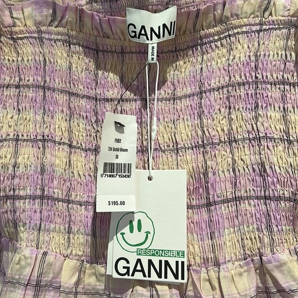 Ganni | Tops | Ganni Shirred Checked Organic Cottonblend Seersucker Top ...